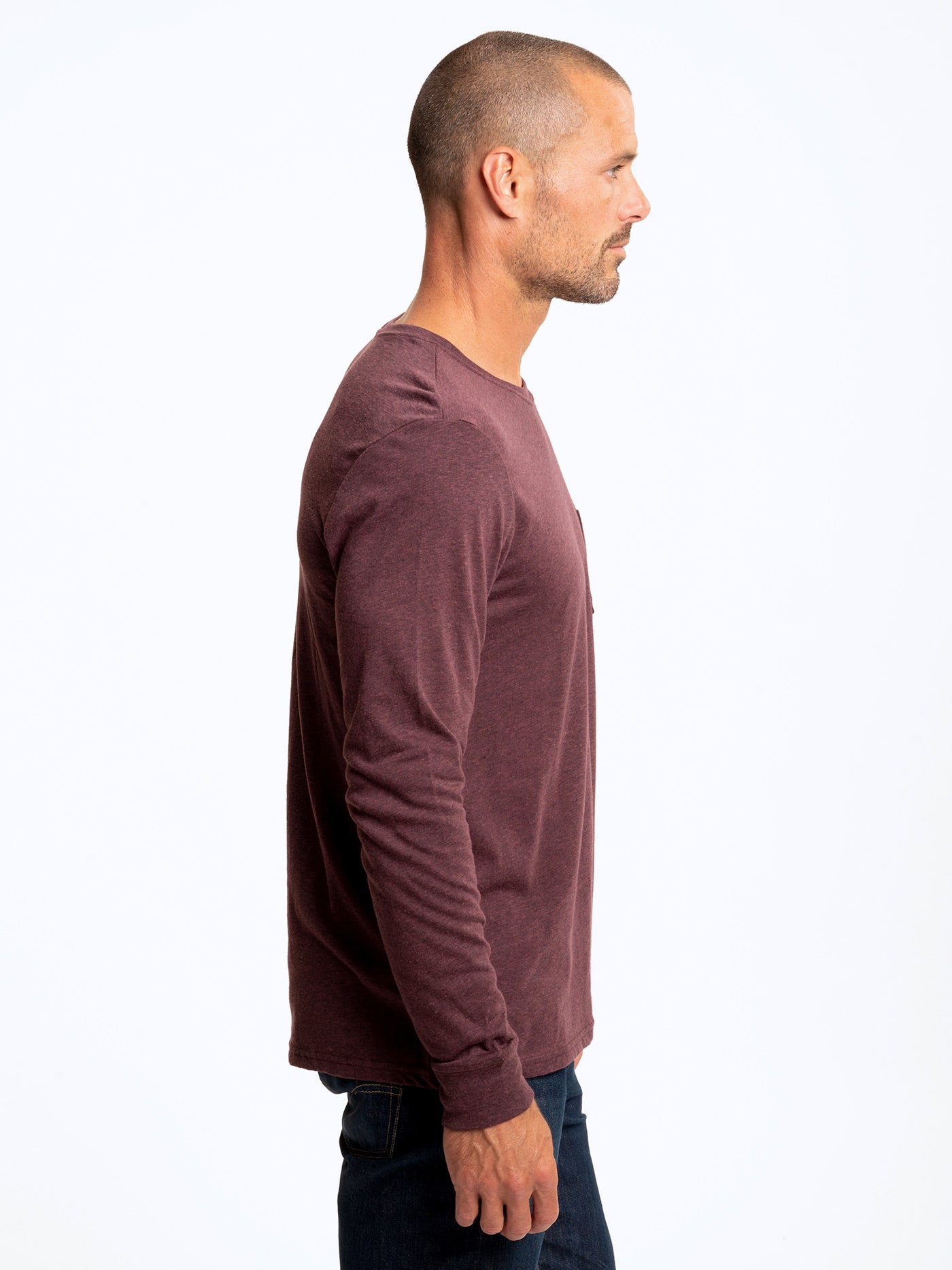 Triblend Ls Pocket Crew in Maroon Rust – Threads 4 Thought